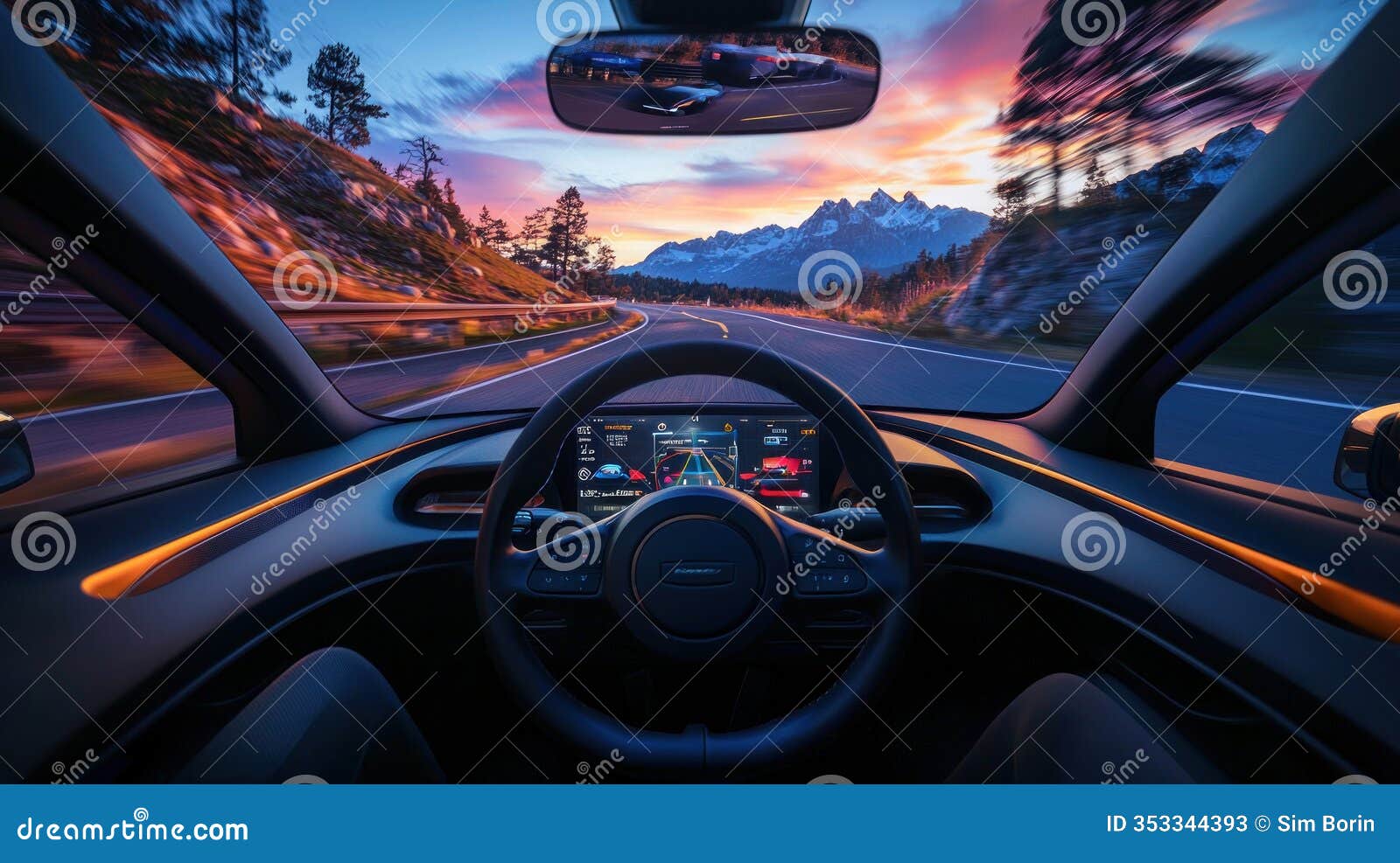 A Driving Simulator With A Realistic Steering Wheel Stock Image ...