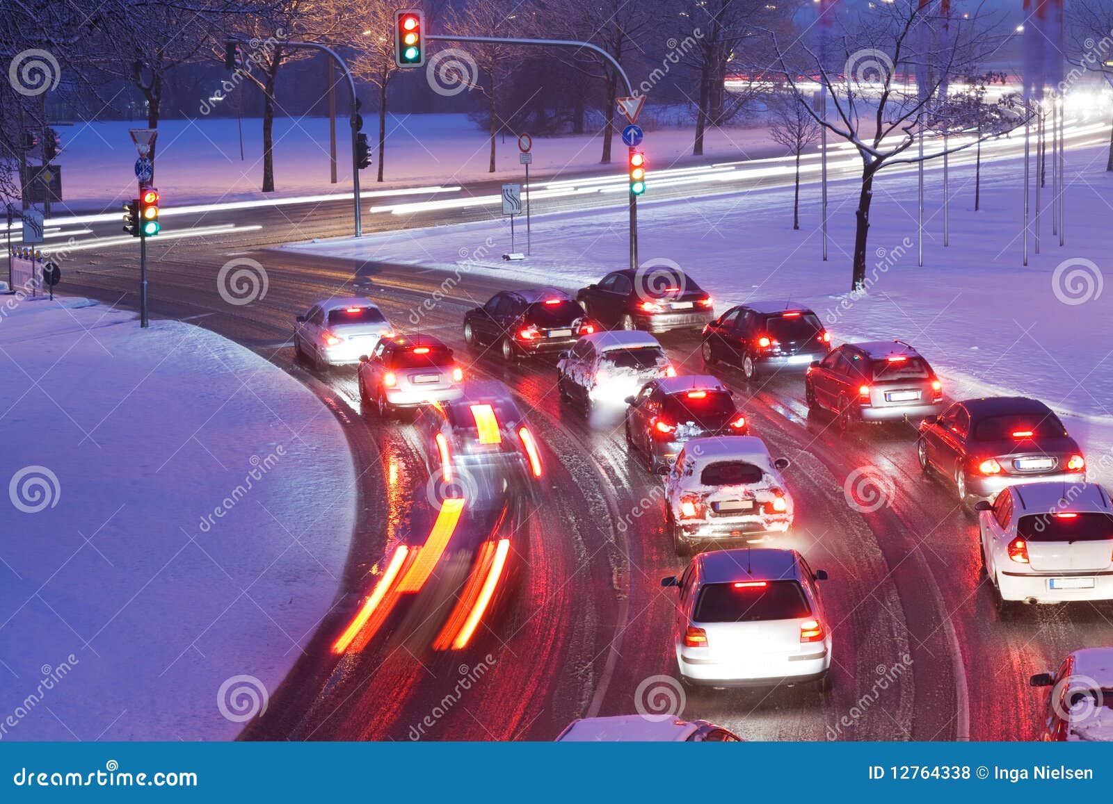 Driving on snowy road stock photo. Image of winter, muddy - 12764338
