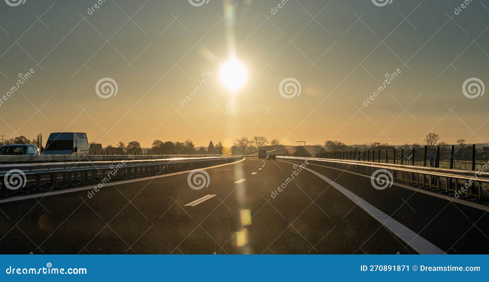 Driving into the Sun at a German Autobahn. Stock Image - Image of speed ...