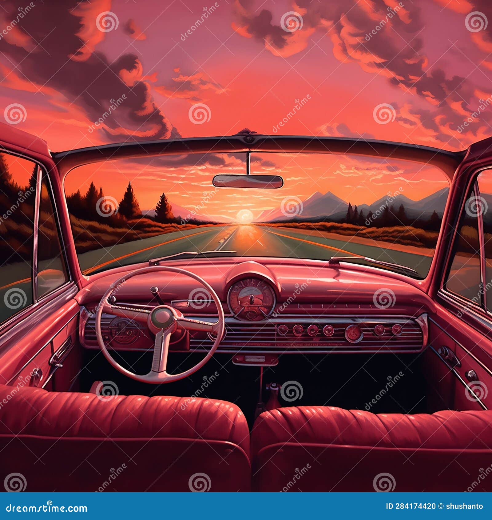 Driving during the sunset stock illustration. Illustration of enjoying ...