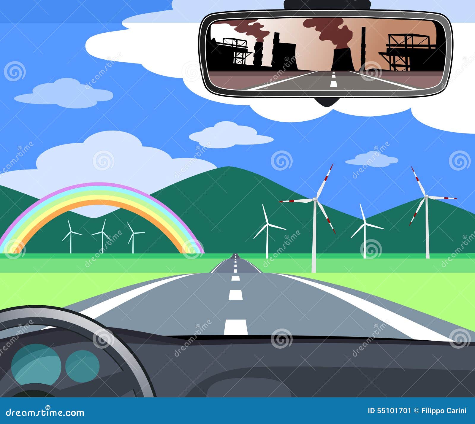Driving toward the future stock illustration. Illustration of mirror ...