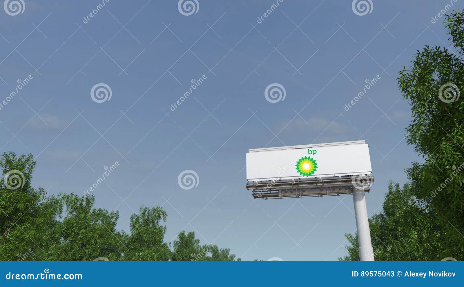 Driving Towards Advertising Billboard with BP Logo. Editorial 3D ...