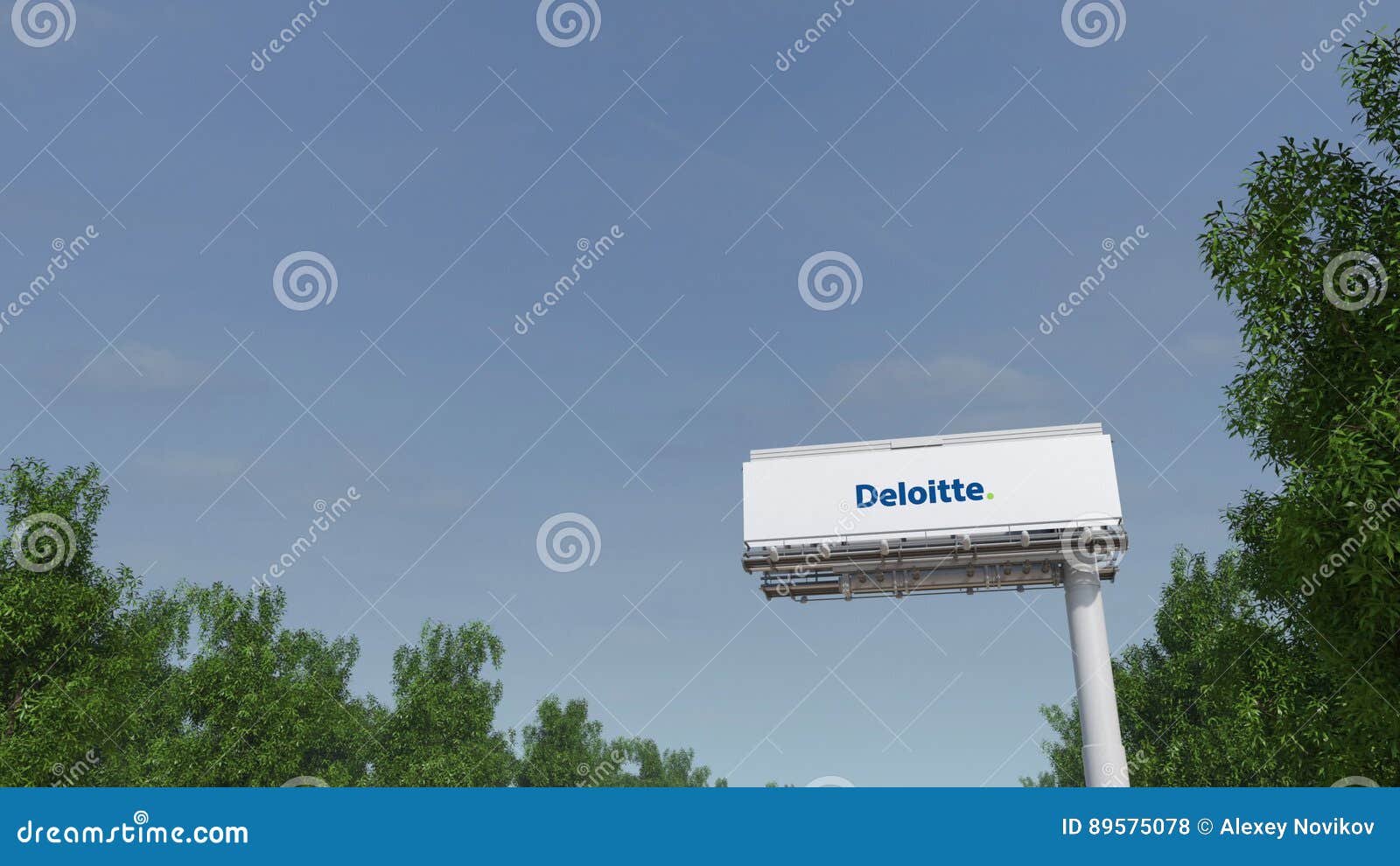Driving Towards Advertising Billboard with Deloitte Logo. Editorial 3D ...