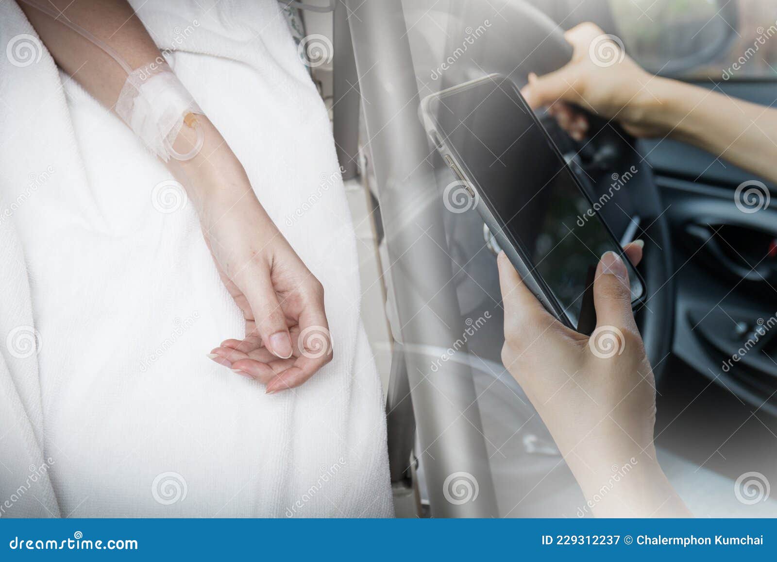 Driving while Using a Cell Phone, Accident Concept. Stock Image - Image ...