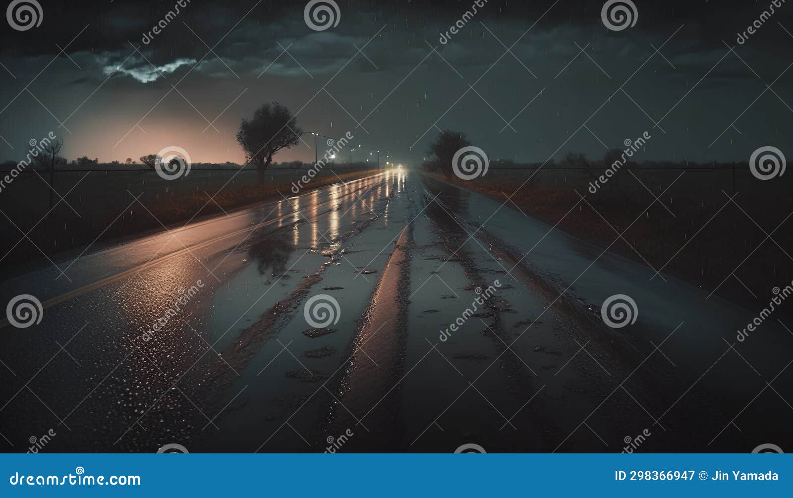 Driving on a Wet Asphalt Road at Night in the Rain. Stock Illustration ...