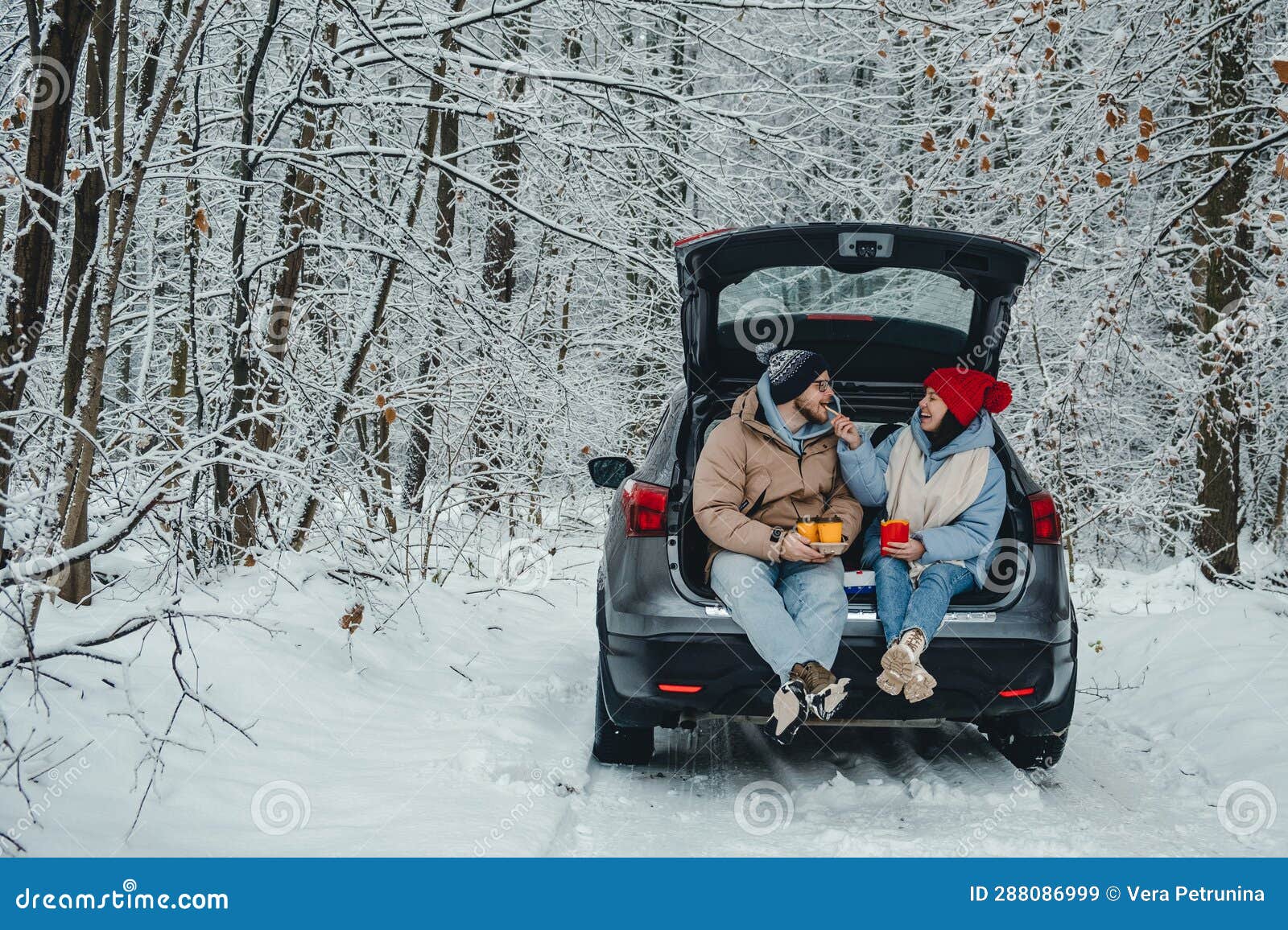 While Driving through the Winter Forest, a Couple Took a Lunch Break ...