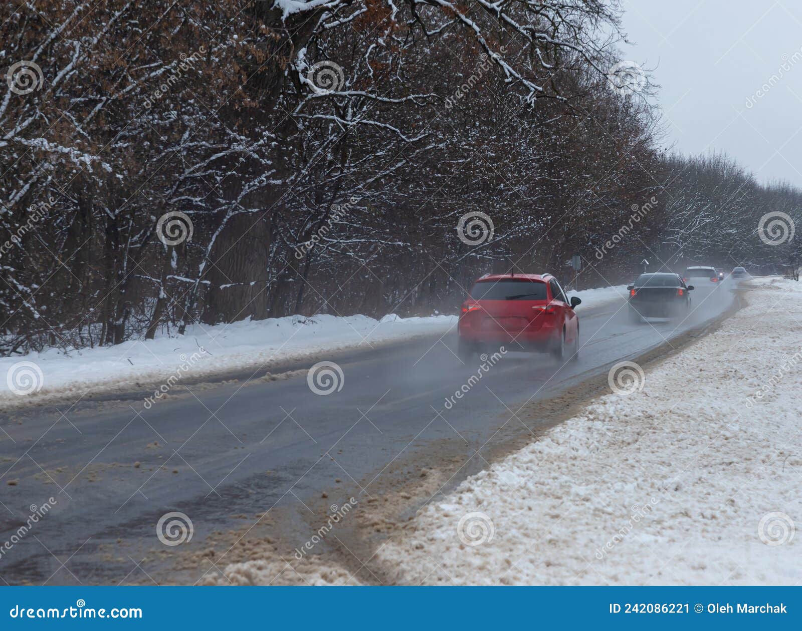 Driving in Winter after a Snowfall, Ice on the Road, Temperatures Below ...