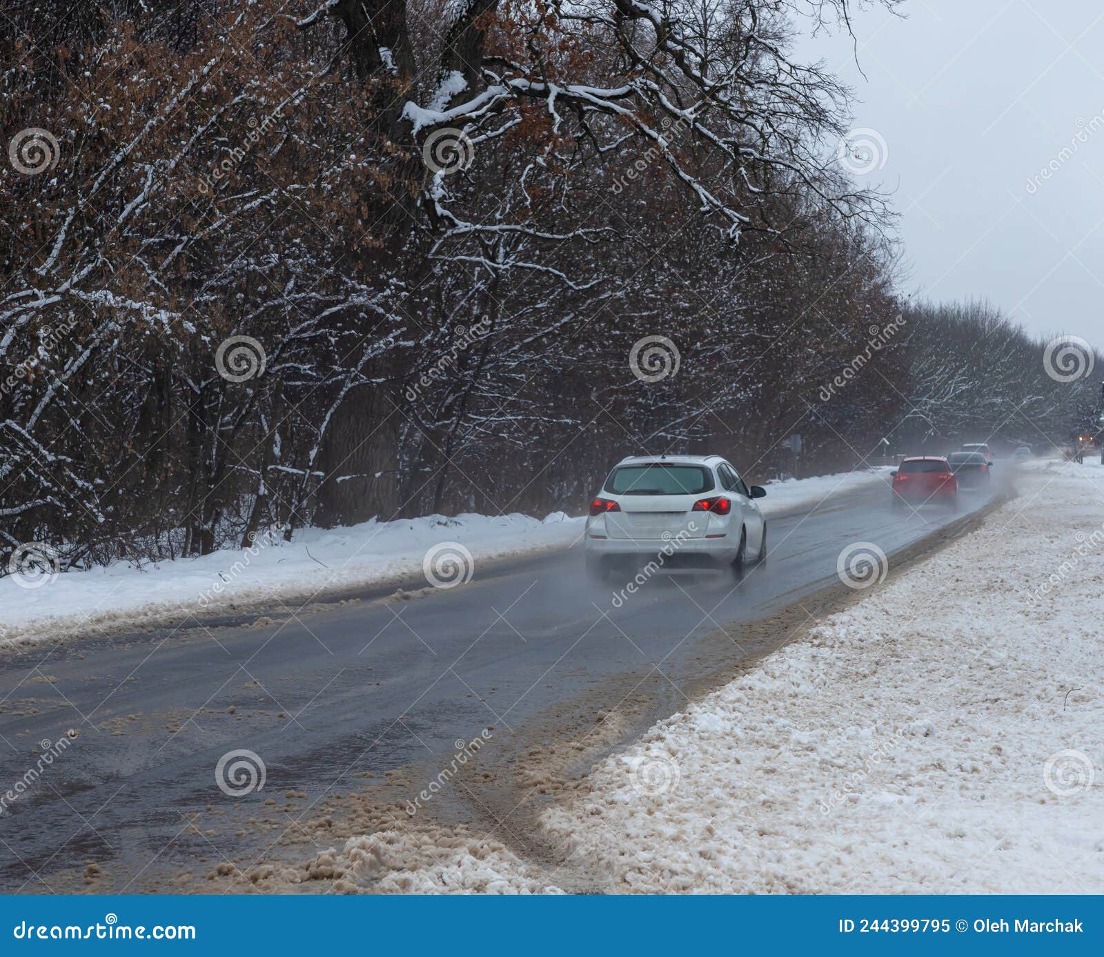 Driving in Winter after a Snowfall, Ice on the Road, Temperatures Below ...