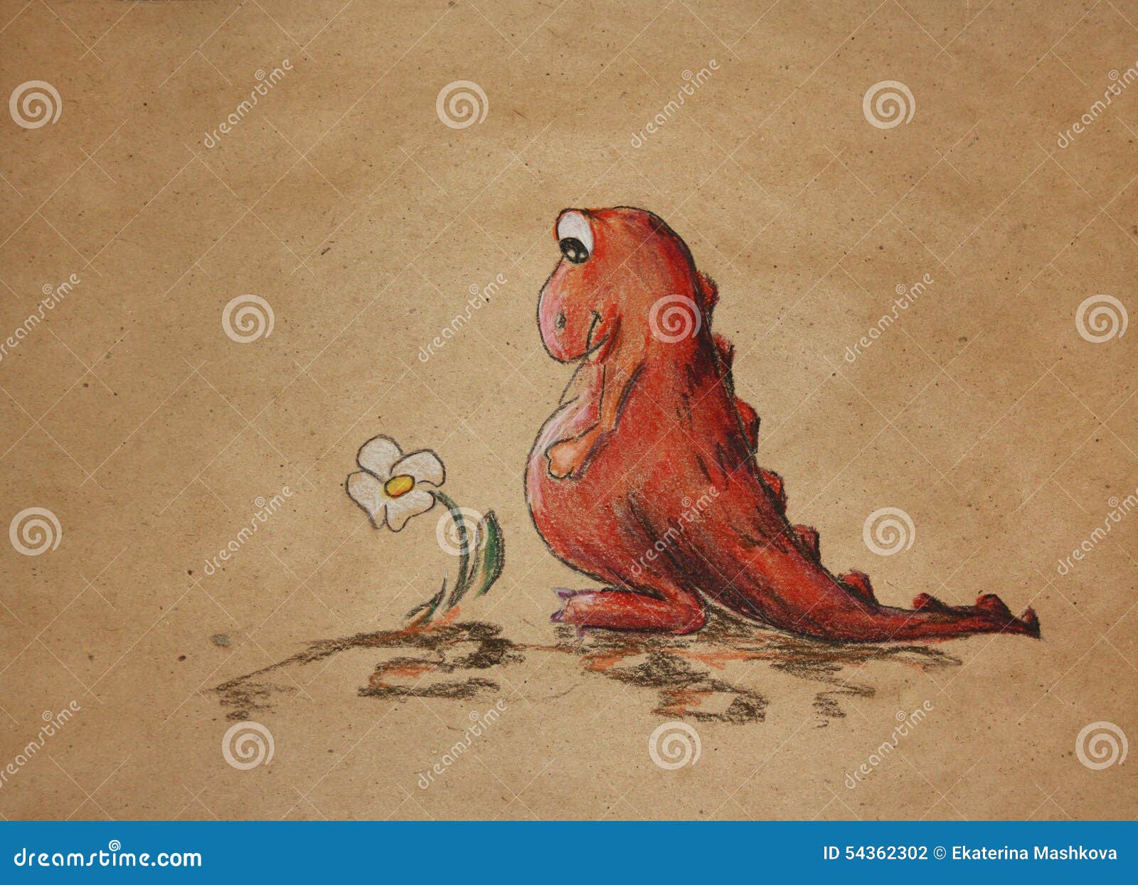 Droevige Rode Dino Met Kamille Stock Illustratie - Illustration of verf ...