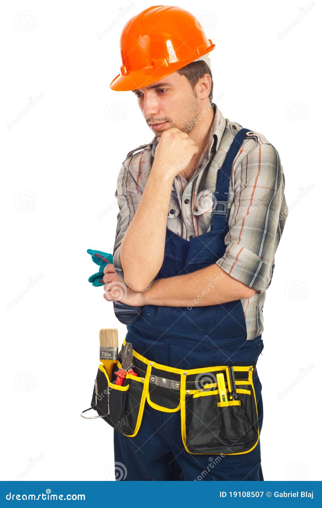 Droevige Werkman Die Neer Kijkt Stock Afbeelding - Image of greep ...