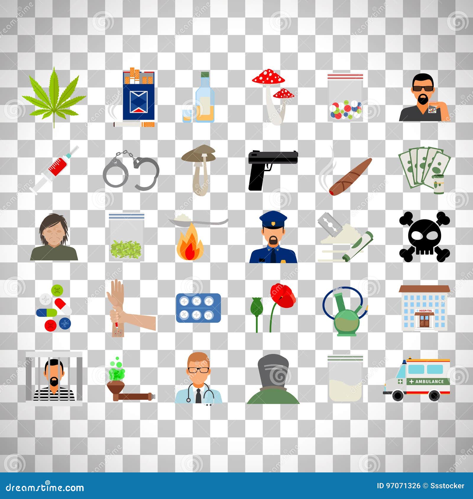 Drogen Und Flache Ikonen Der Suchts Vektor Abbildung - Illustration von ...