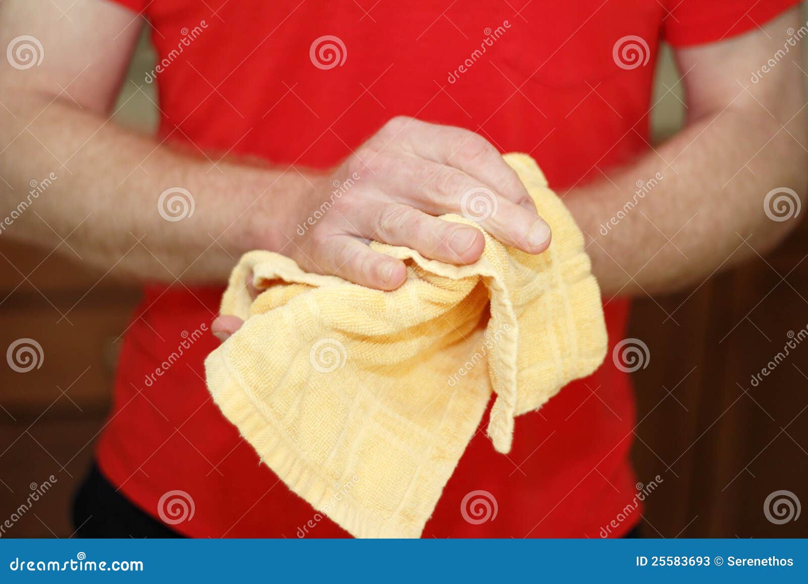 Drogende Handen Met De Handdoek Van De Hand Stock Afbeelding - Image of ...