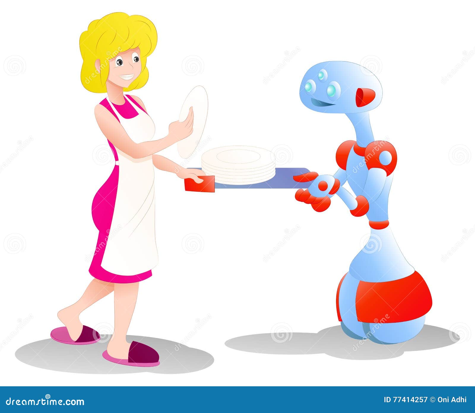 Droid robot helping mom stock illustration. Illustration of pick - 77414257