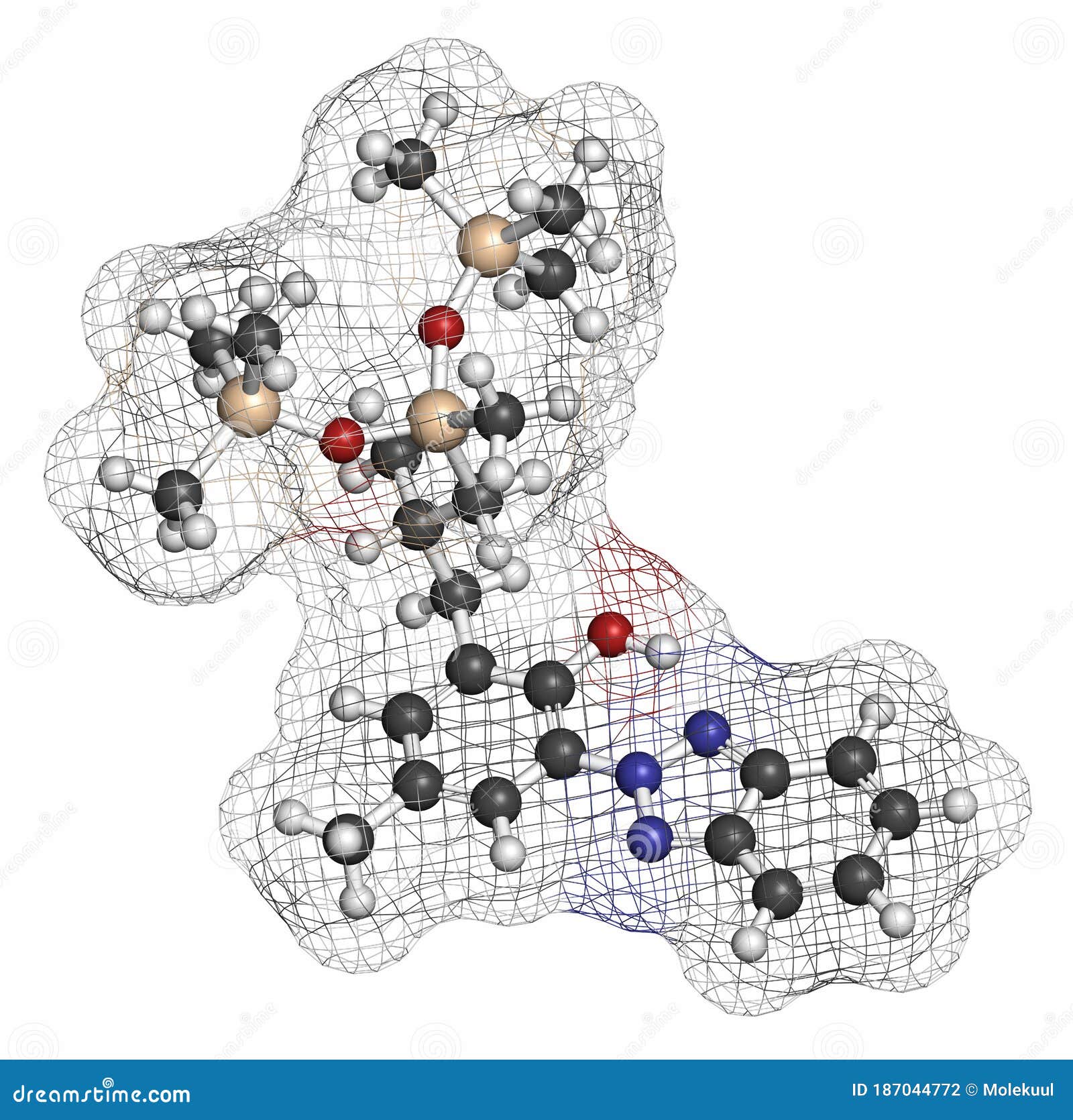 Drometrizole Trisiloxane Sunscreen Molecule (UV Filter). Atoms are ...