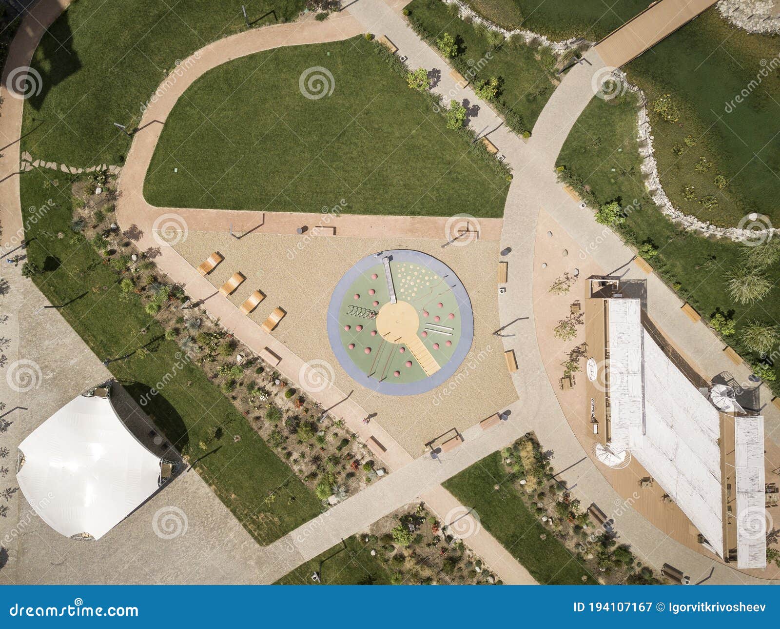 Drone Aerial Top View of Playground in Park. Stock Image - Image of ...