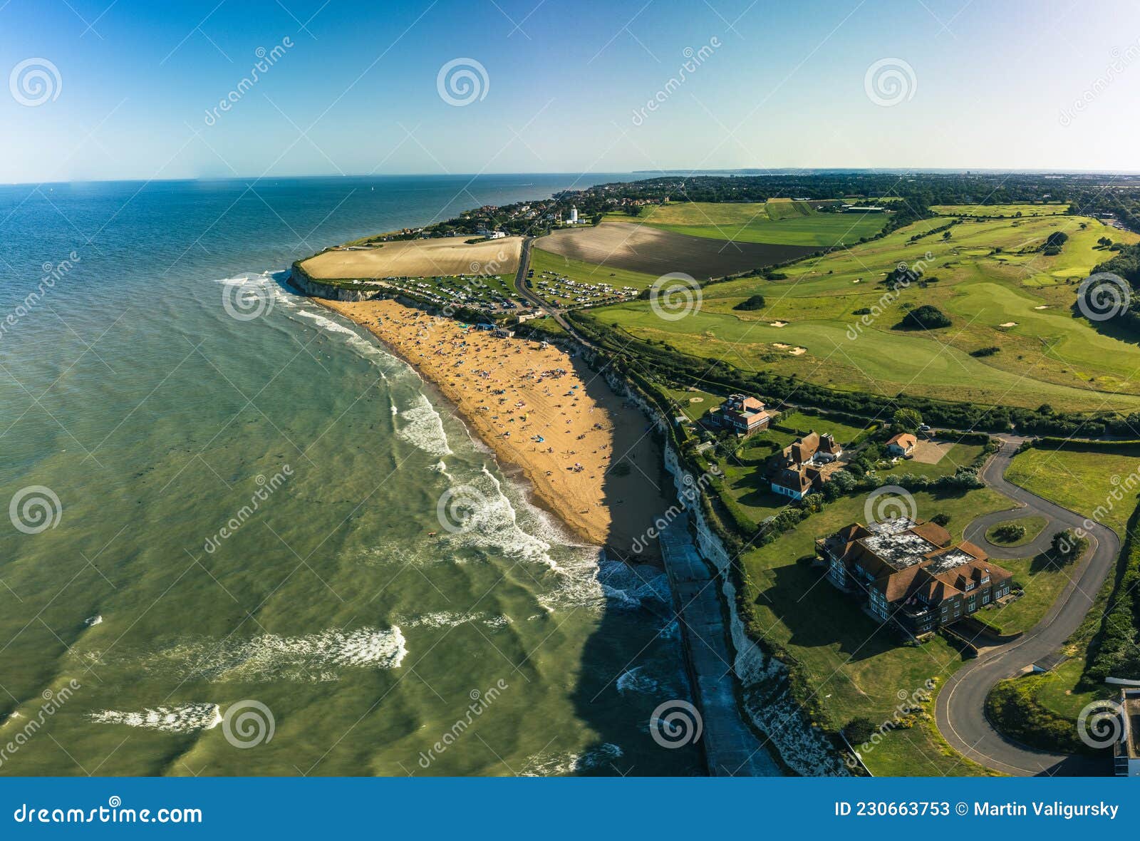 Drone Aerial View of the Beach and White Cliffs, Margate, England Stock ...