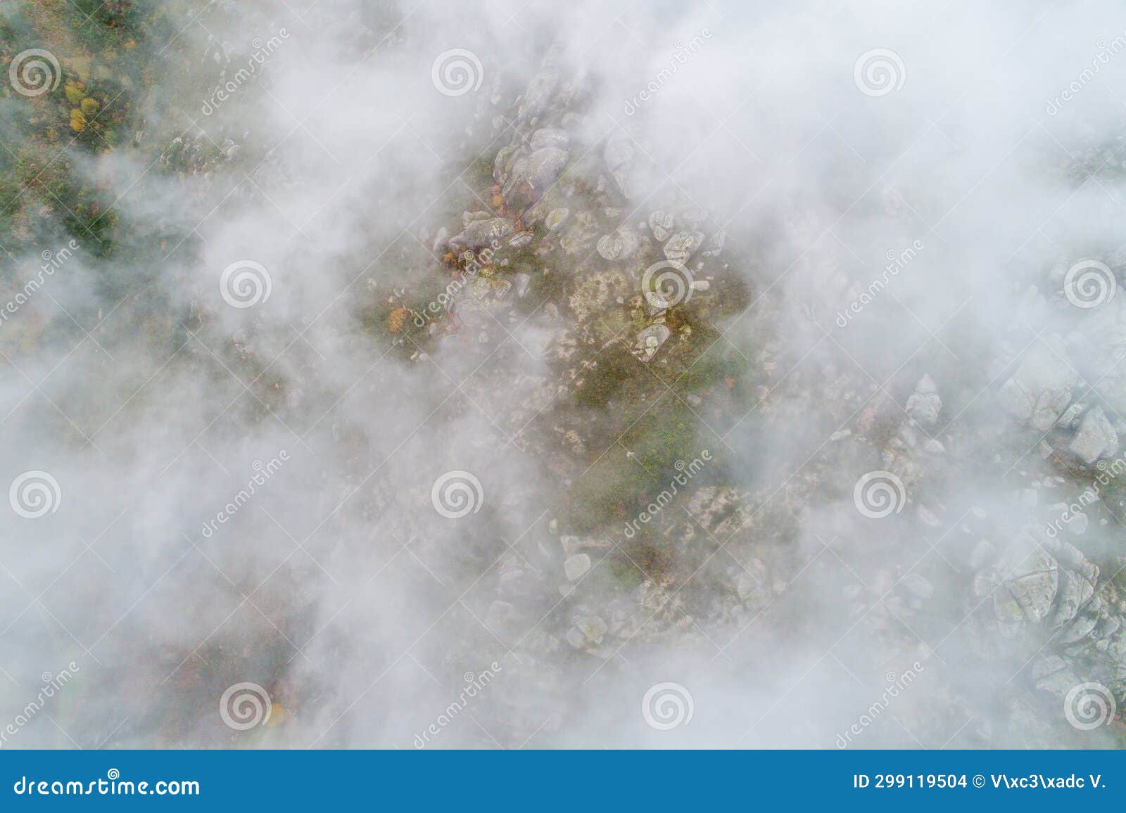 Drone Aerial Top View of a Mountain with Fog Stock Photo - Image of ...