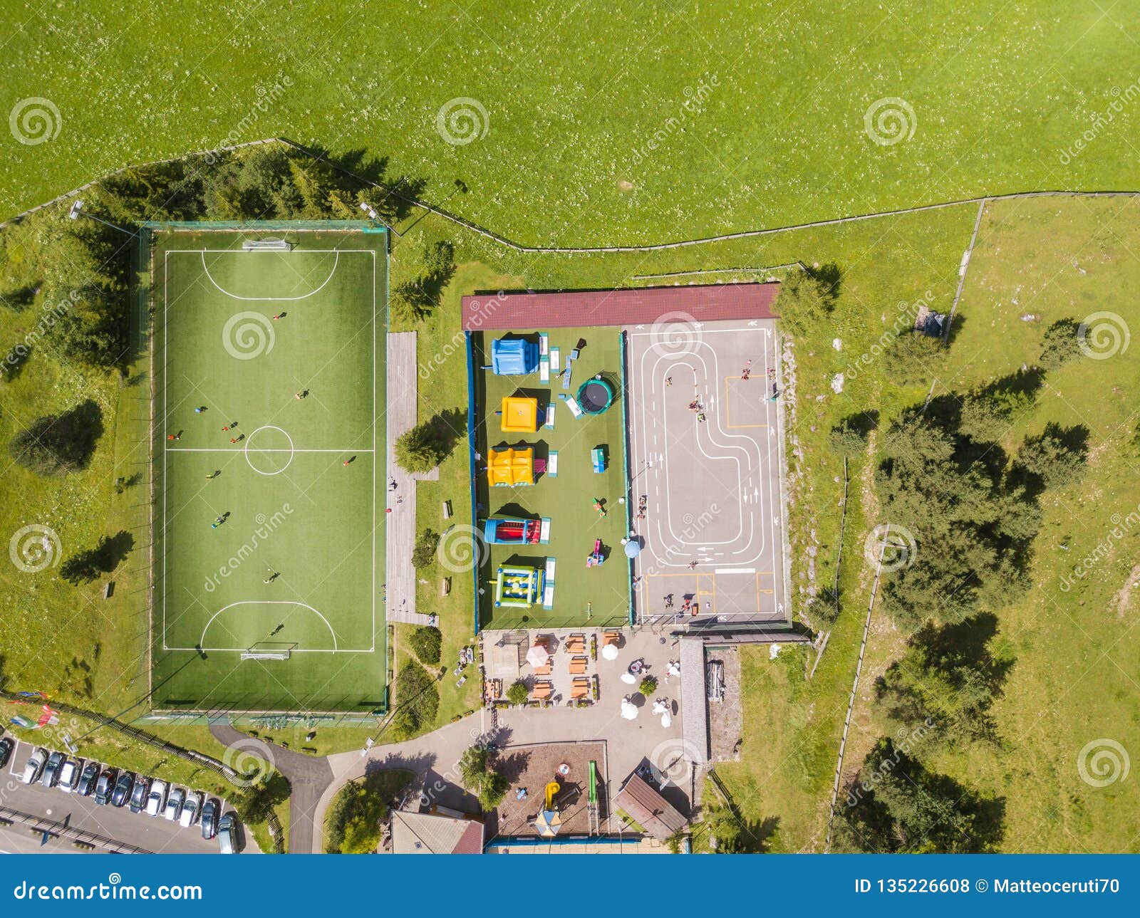 Drone Aerial View of a Soccer Field and Playground for Children ... Drone Aerial View of a Soccer Field and Playground for Children ...