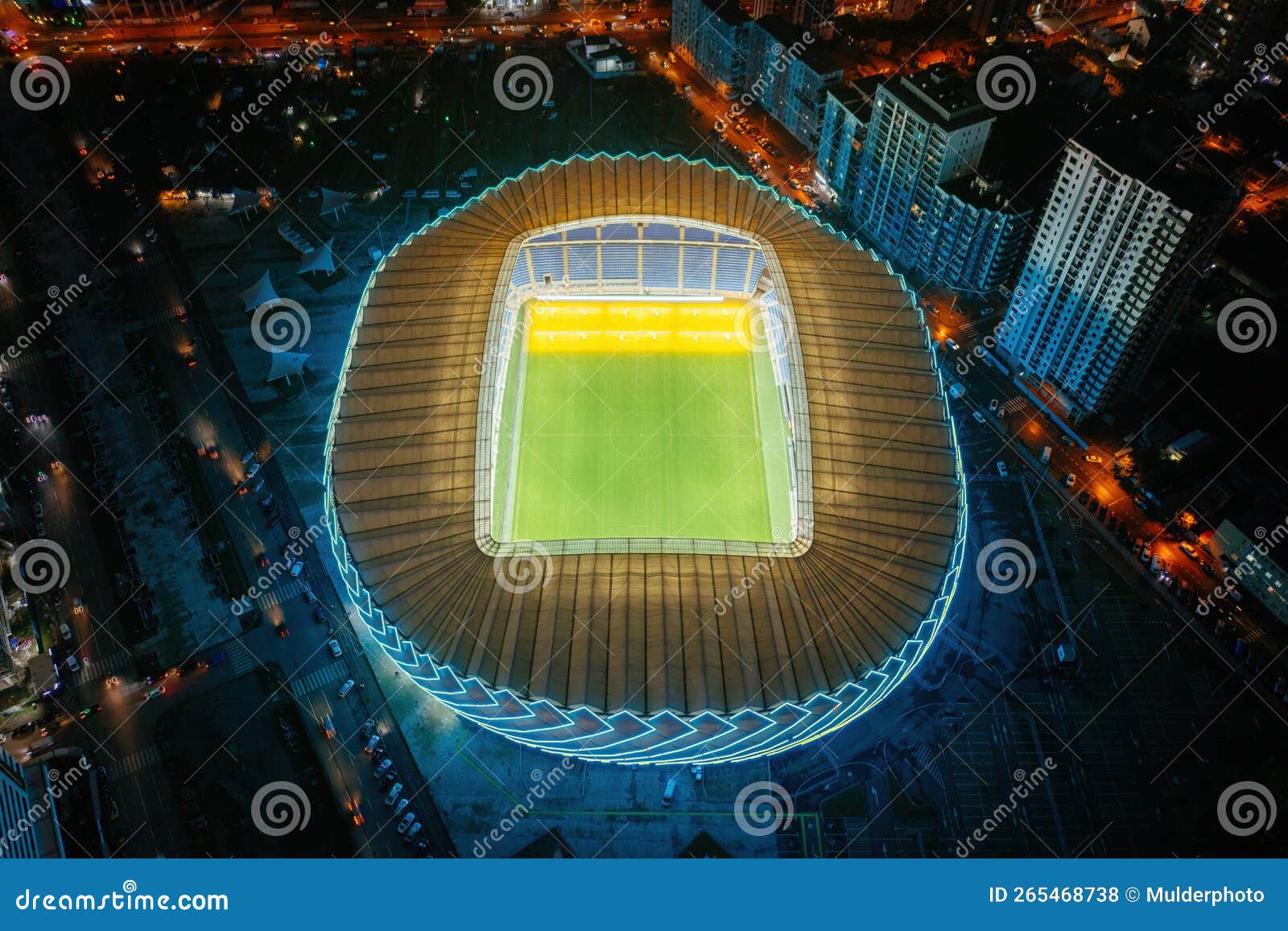 Drone Aerial View of the Stadium at Night Stock Photo - Image of ...