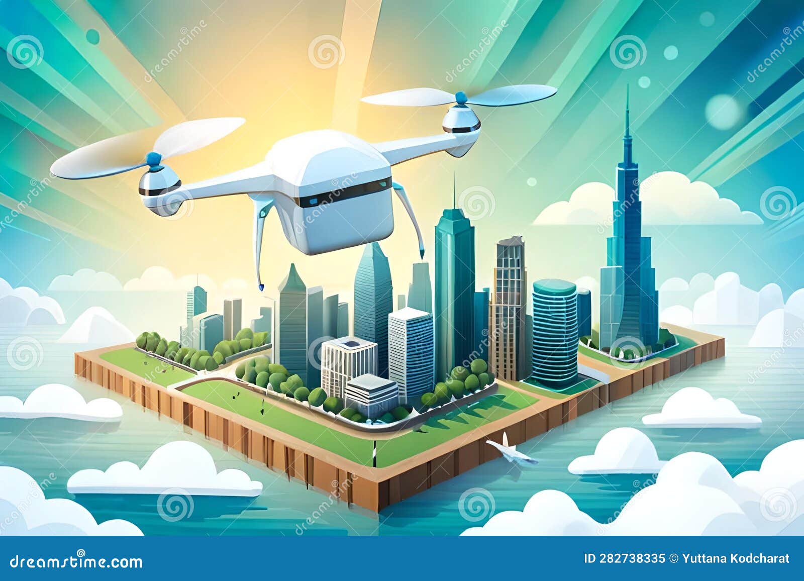 Drone Air Transport Comfortable Stock Illustration - Illustration of ...
