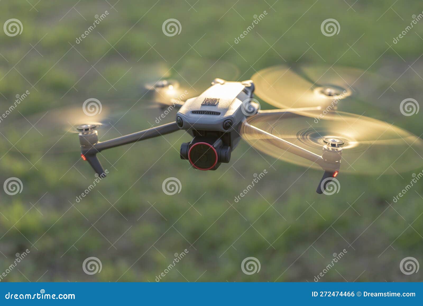 Drone Aircraft with Blurred Fast Rotating Propellers and Video Camera ...