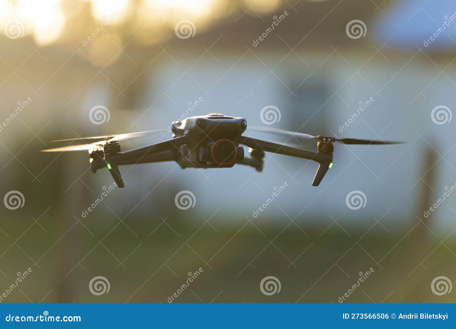 Drone Aircraft with Blurred Fast Rotating Propellers and Video Camera ...