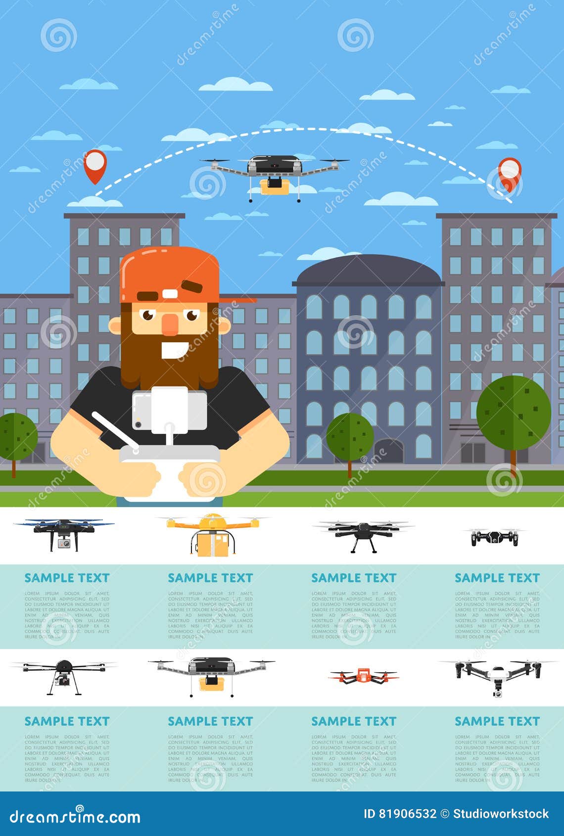 Drone Aircraft Website Template with Flying Robot Stock Vector ...