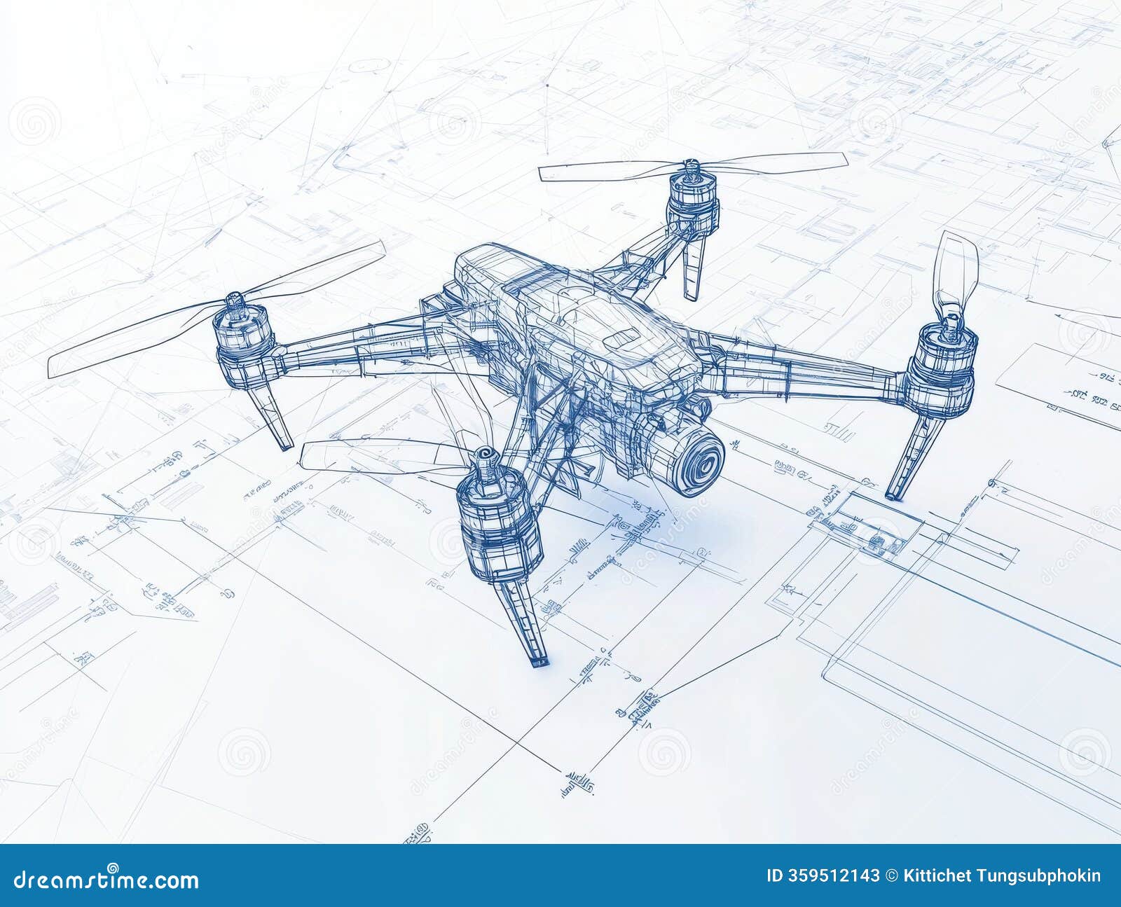 Drone with Architectural Blueprints and Design Plans on a Construction ...