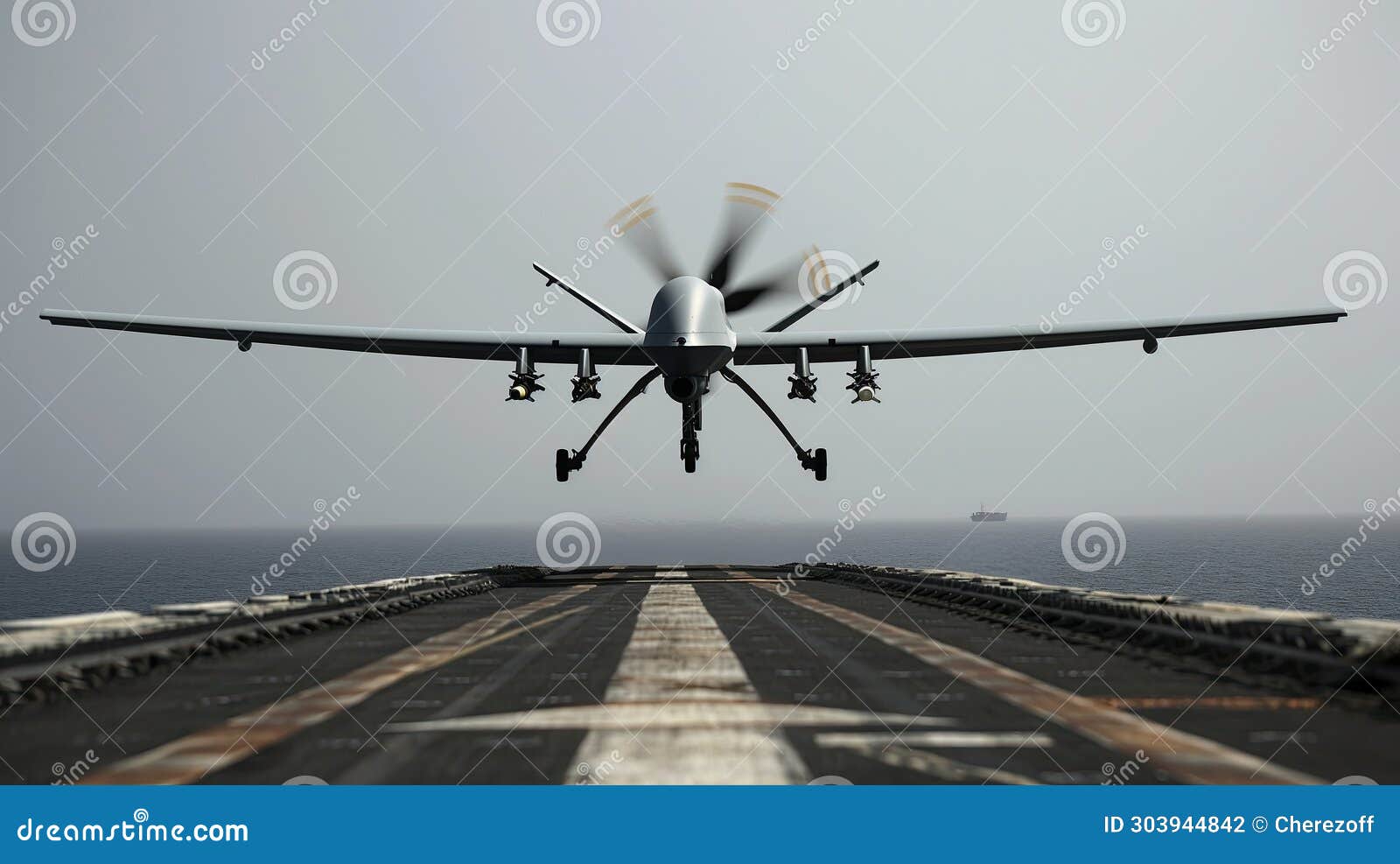A Drone Attacks a Transport Ship at Sea Stock Photo - Image of black ...
