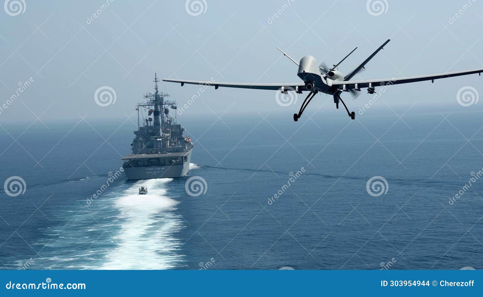 A Drone Attacks a Transport Ship at Sea Stock Illustration ...