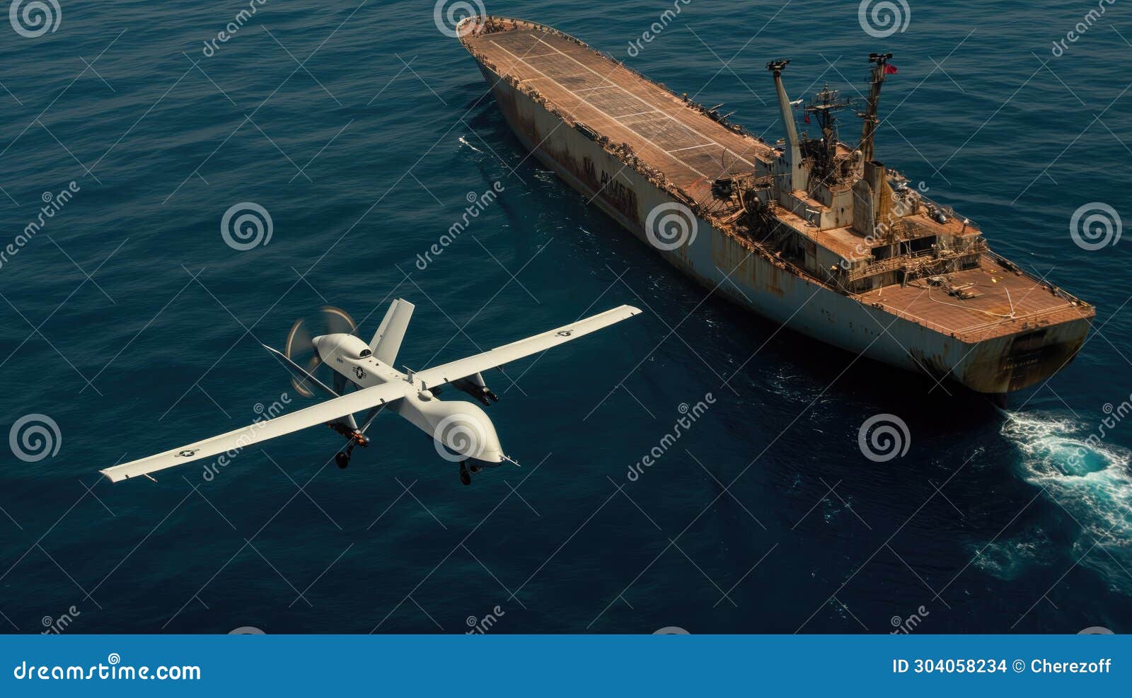 A Drone Attacks a Transport Ship at Sea Stock Photo - Image of houthi ...