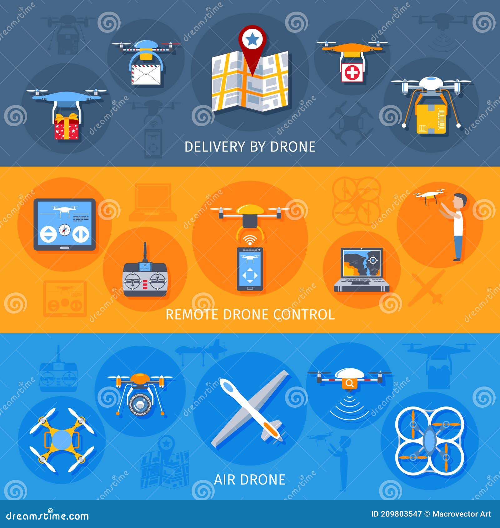 Drone Banner Set stock vector. Illustration of gadget - 209803547