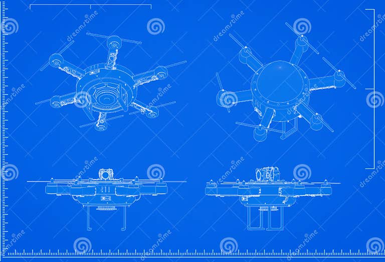 Drone blueprint with scale stock illustration. Illustration of ...