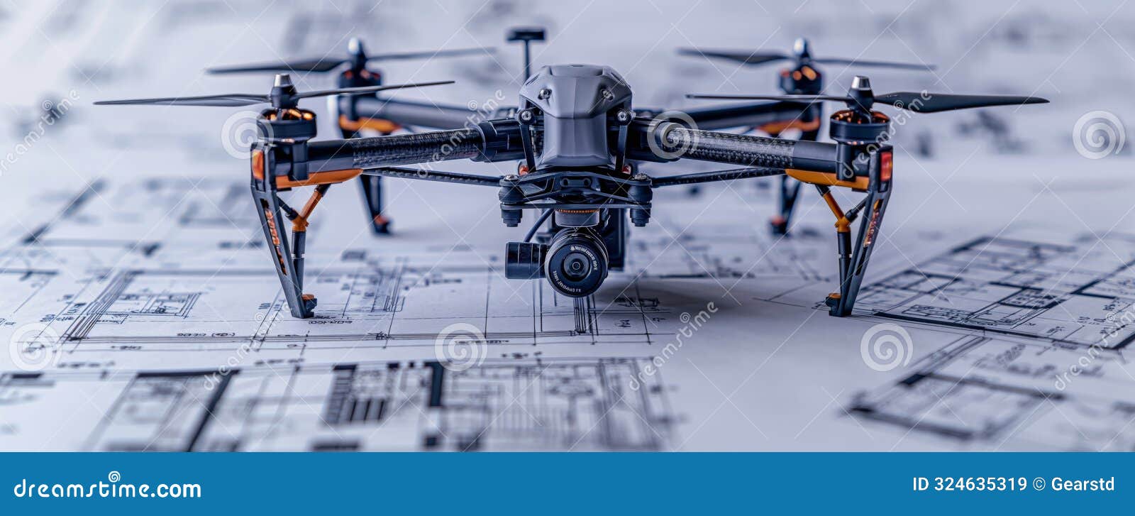 Drone on Blueprints in a Studio Setting Stock Image - Image of robotics ...