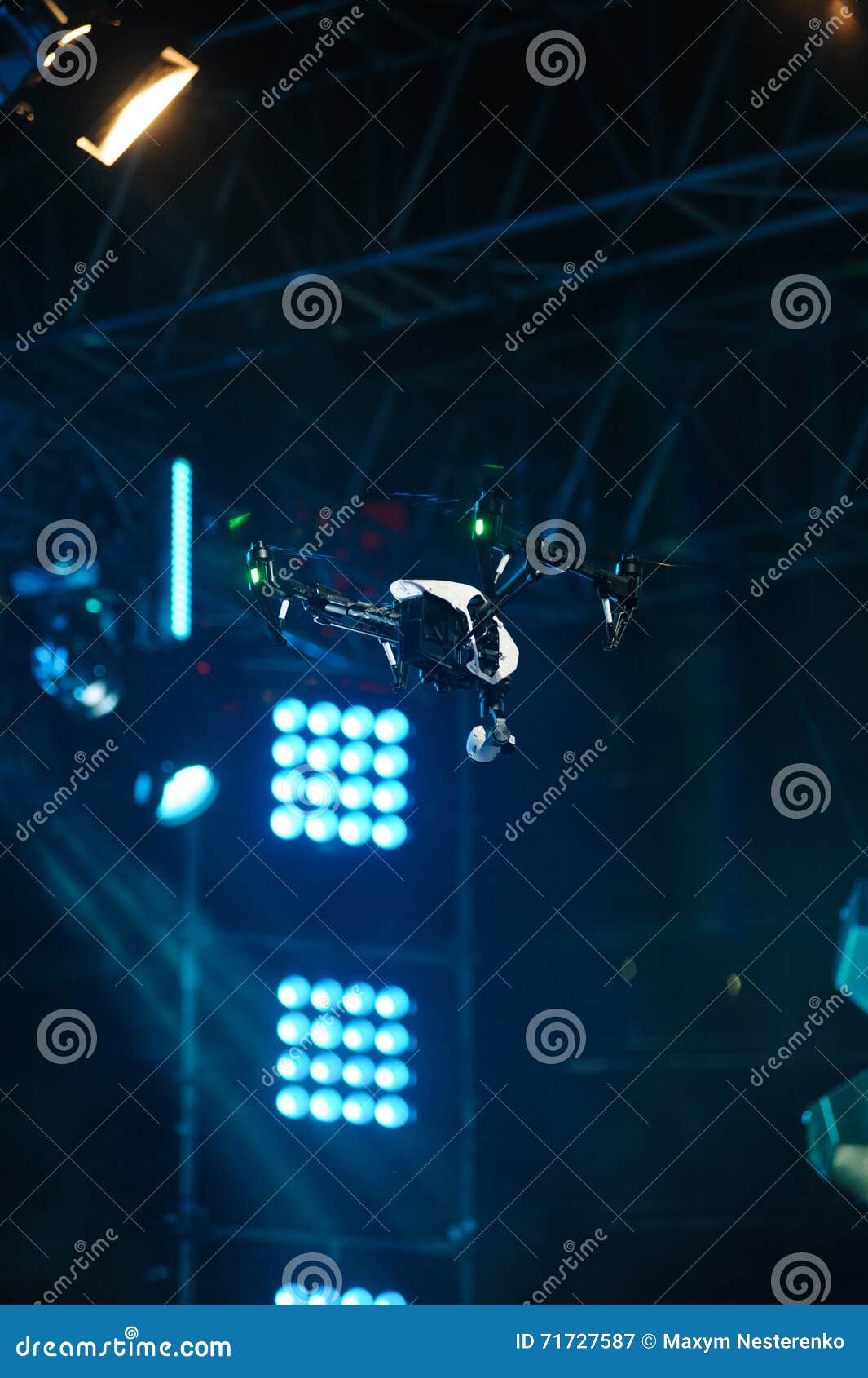 Drone with Camera Flies Over the Stage Stock Image - Image of security ...