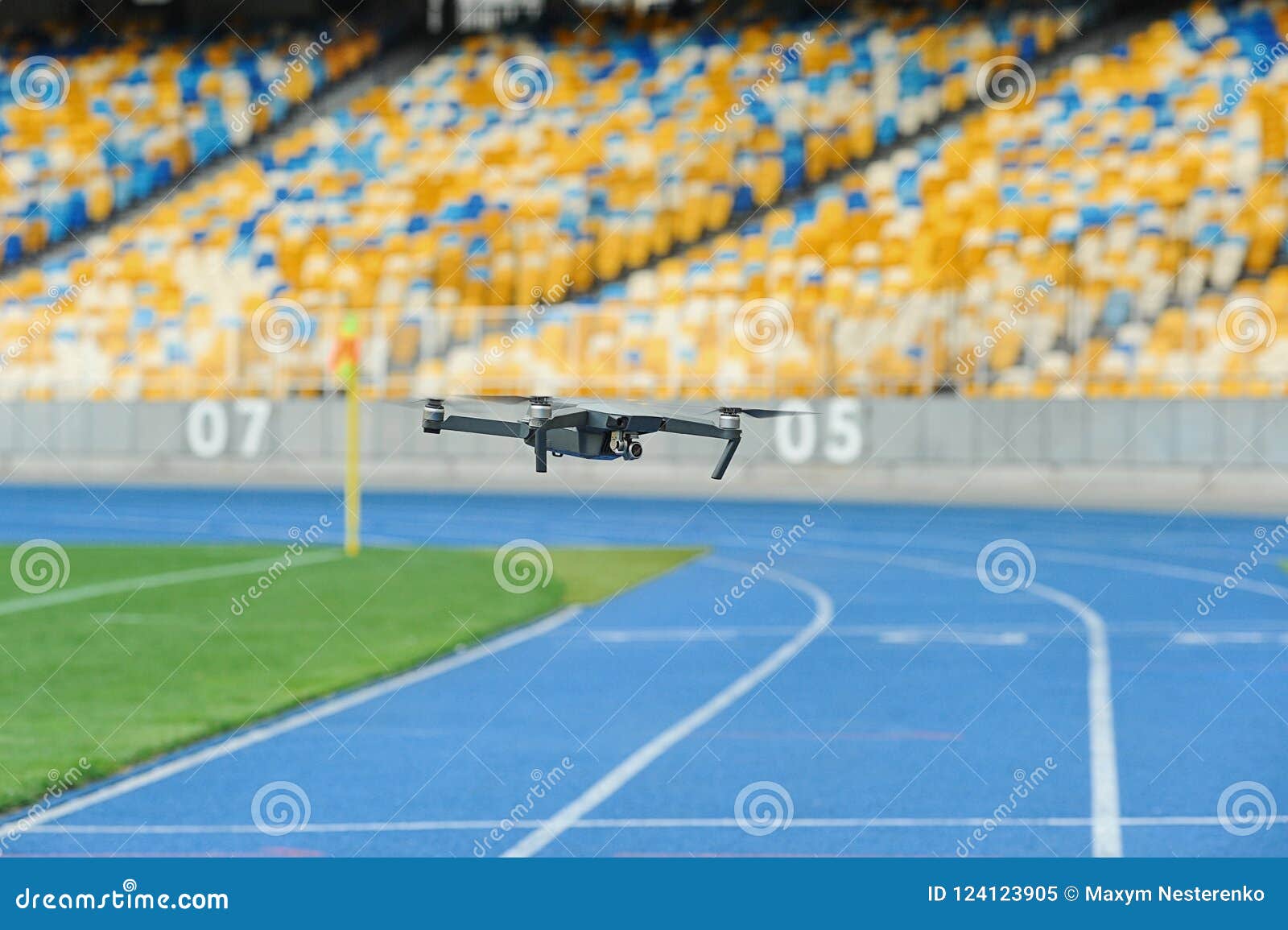Dron with a Camera in the Stadium Stock Image - Image of device ...