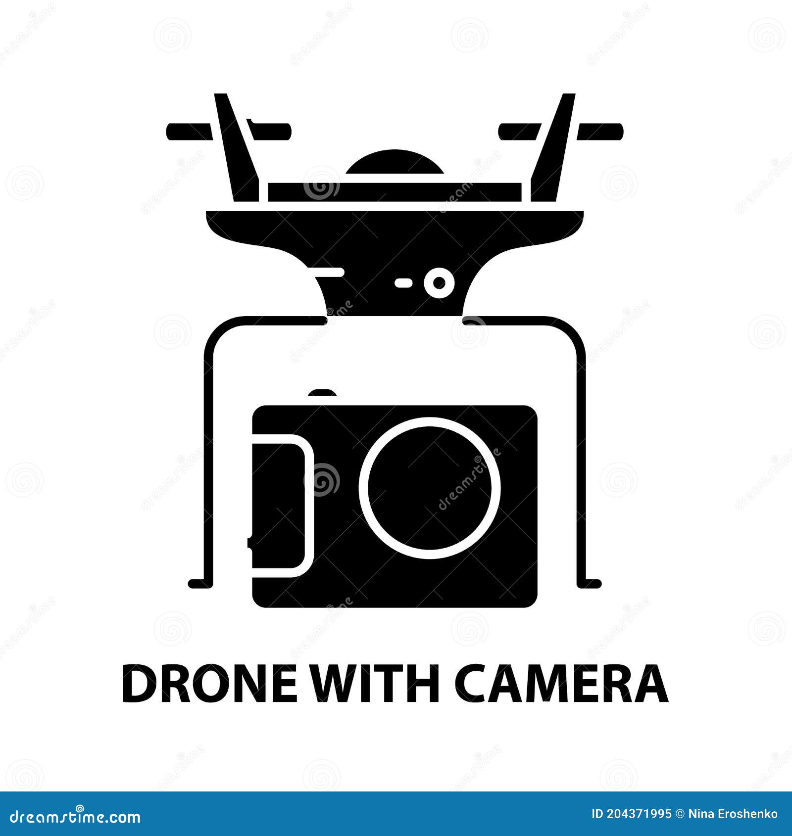 Drone with Camera Icon, Black Vector Sign with Editable Strokes ...