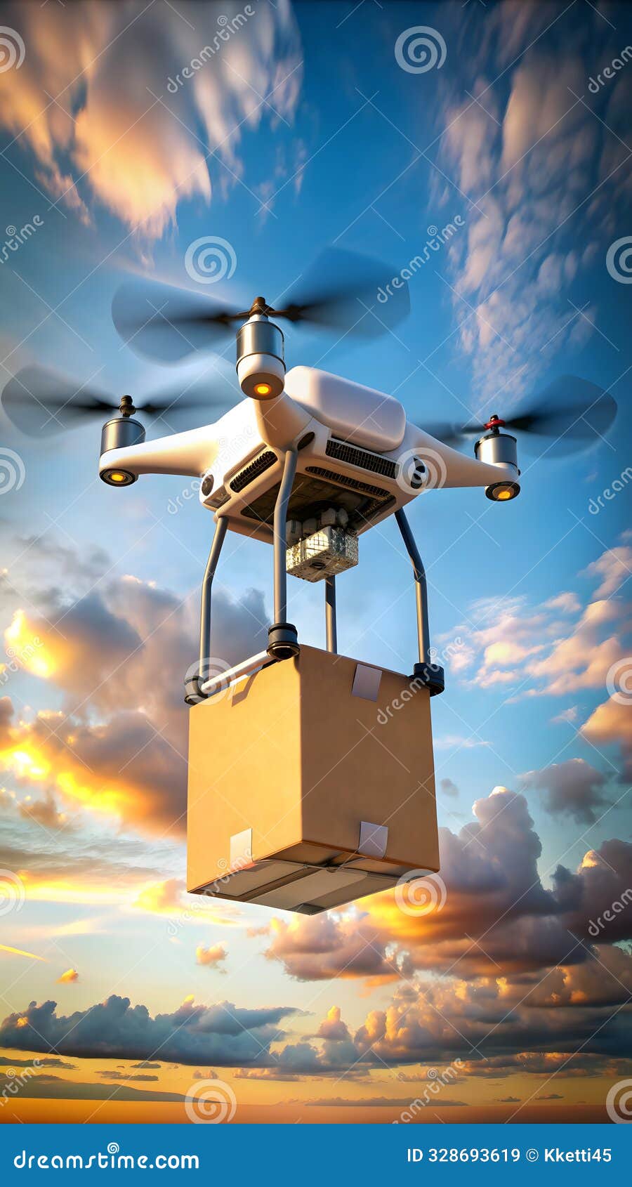 Drone Carrying a Box on the Sky Background. 3d Rendering Stock ...