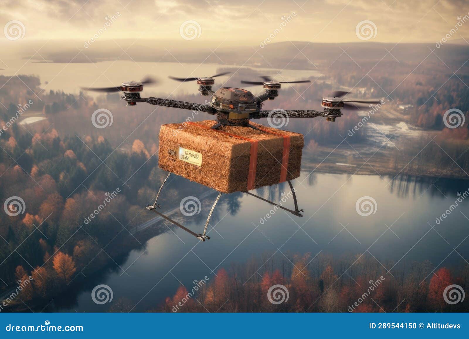 Drone Carrying a Food Package Mid-air Stock Photo - Image of flying ...