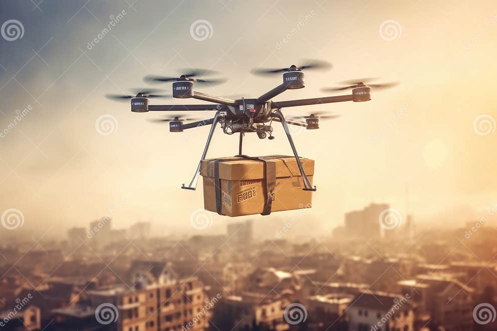 Drone Carrying a Package for Delivery Stock Illustration - Illustration ...