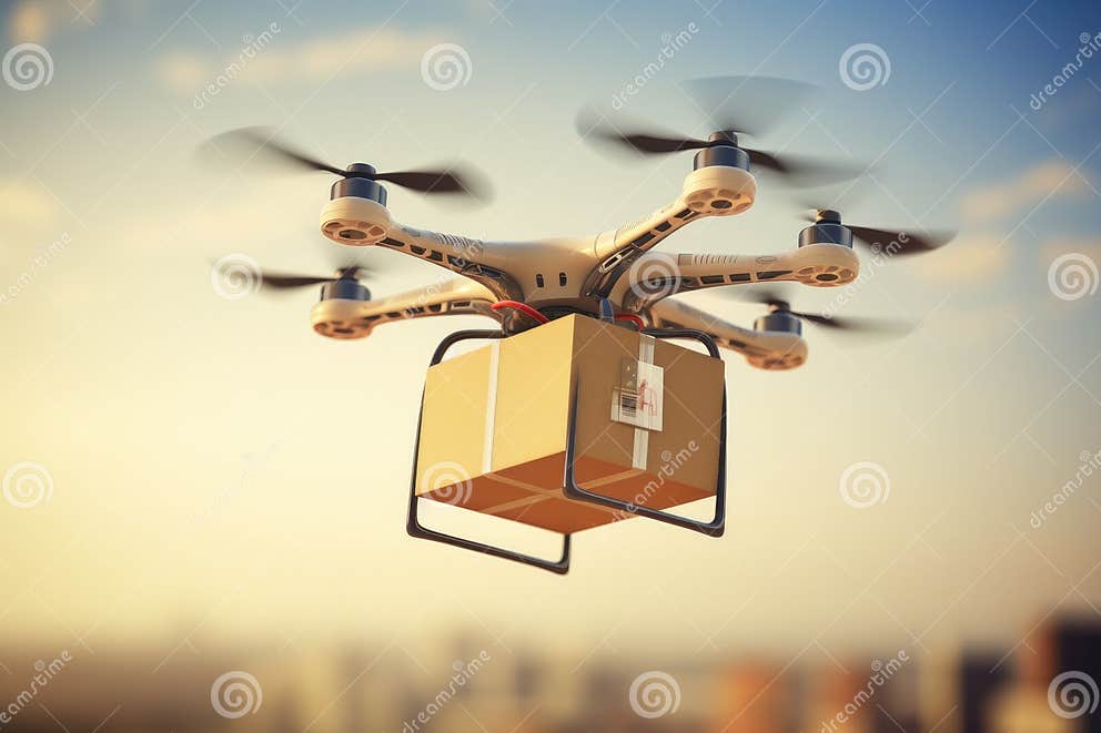A Drone Carrying a Package Ready for Delivery Stock Illustration ...