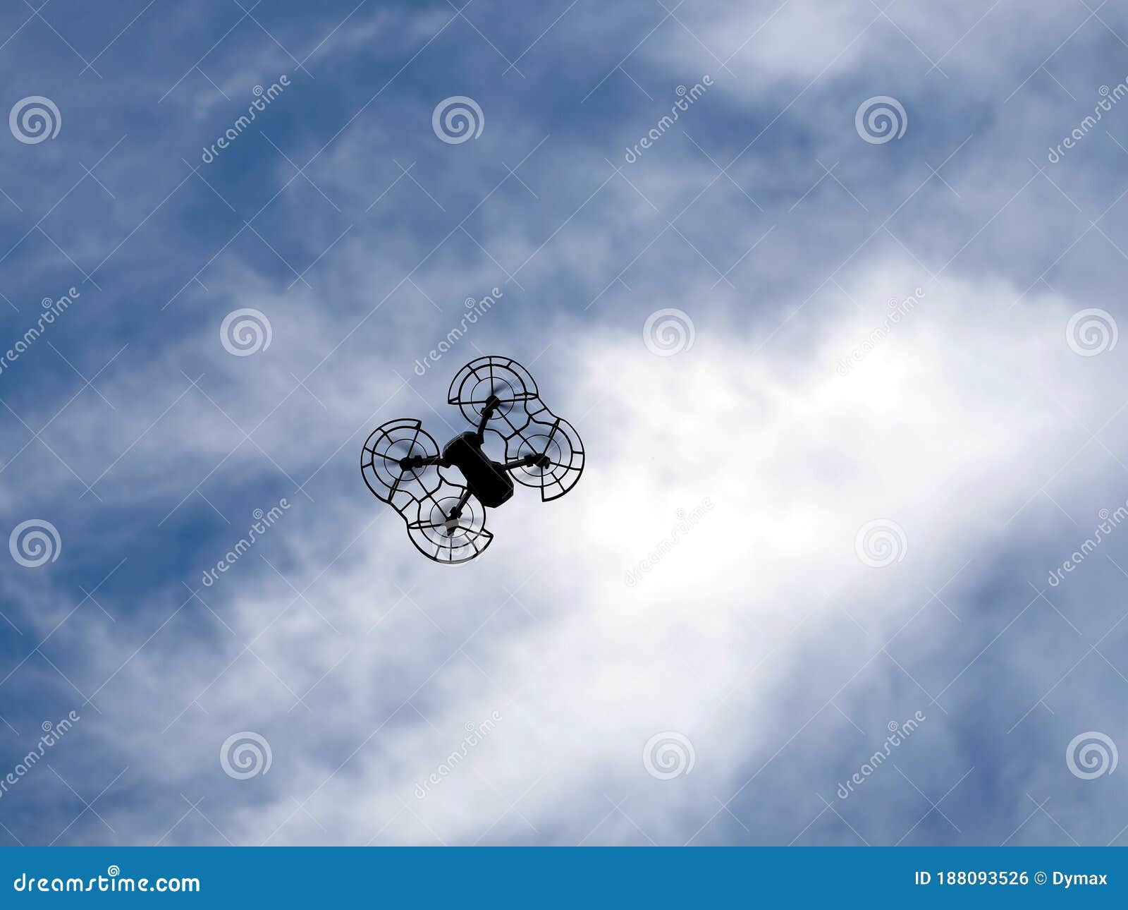 Drone Contour with Engine Protection Grid Flying in the Blue Sky with ...