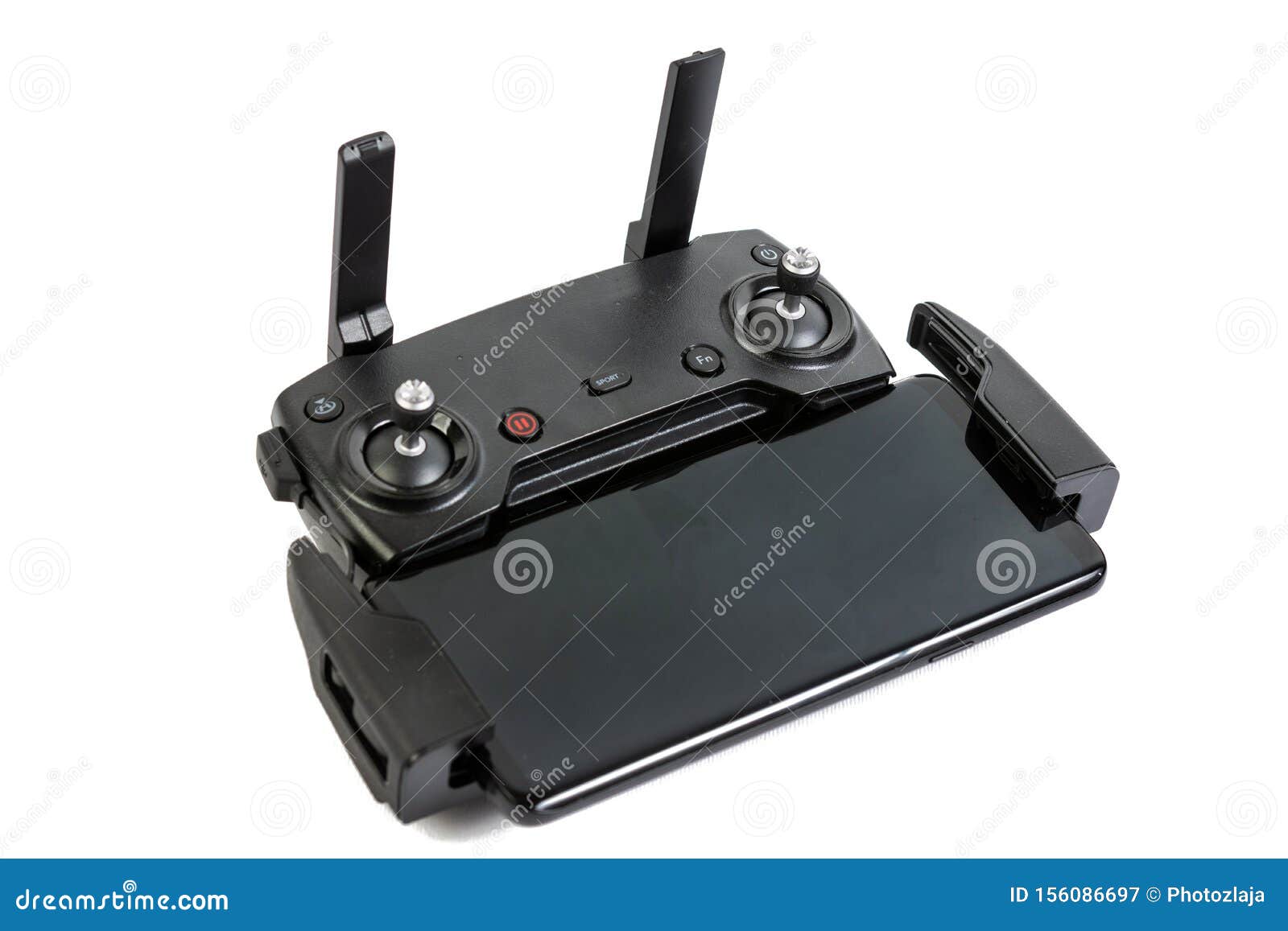 Drone Controler with Mobile Phone Connected Isolated Above White ...