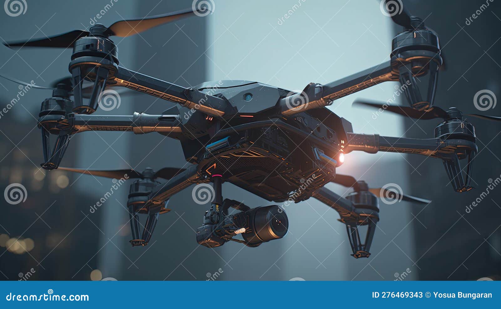 Drone Copter with a Digital Camera Hovers, Digital Art Illustration ...