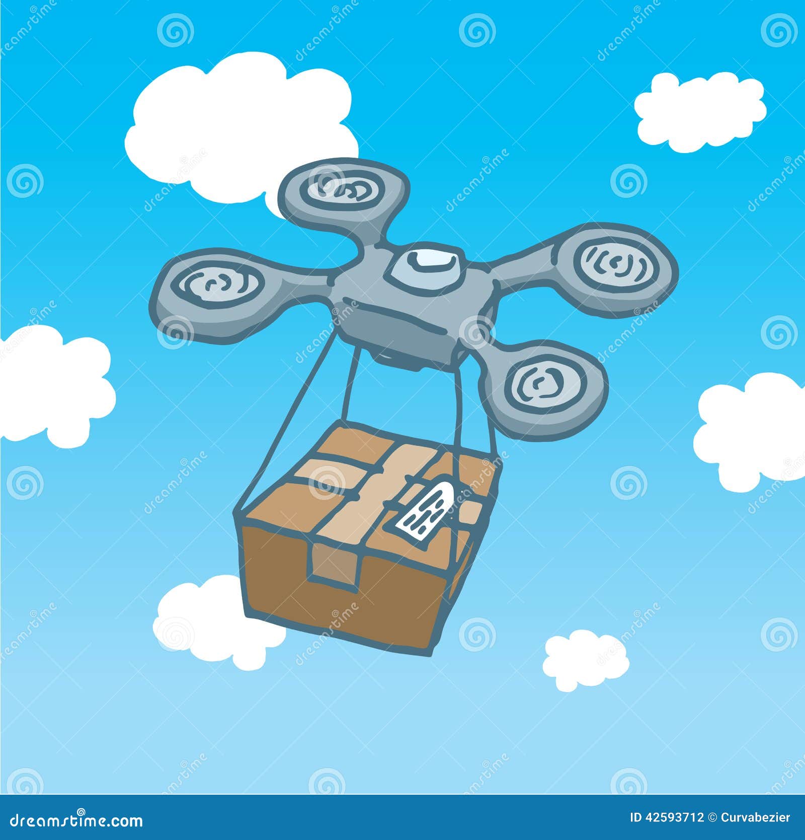 Drone Copter Flight Delivering a Box Stock Vector - Illustration of ...