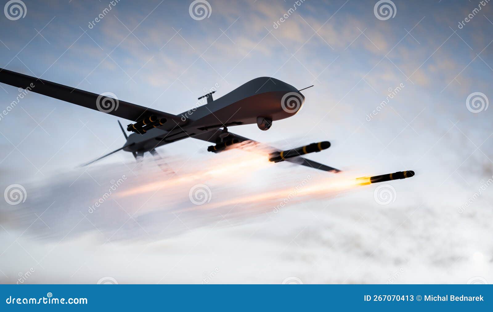 Drone De Combat Militaire Uav Lance Des Missiles Illustration Stock ...