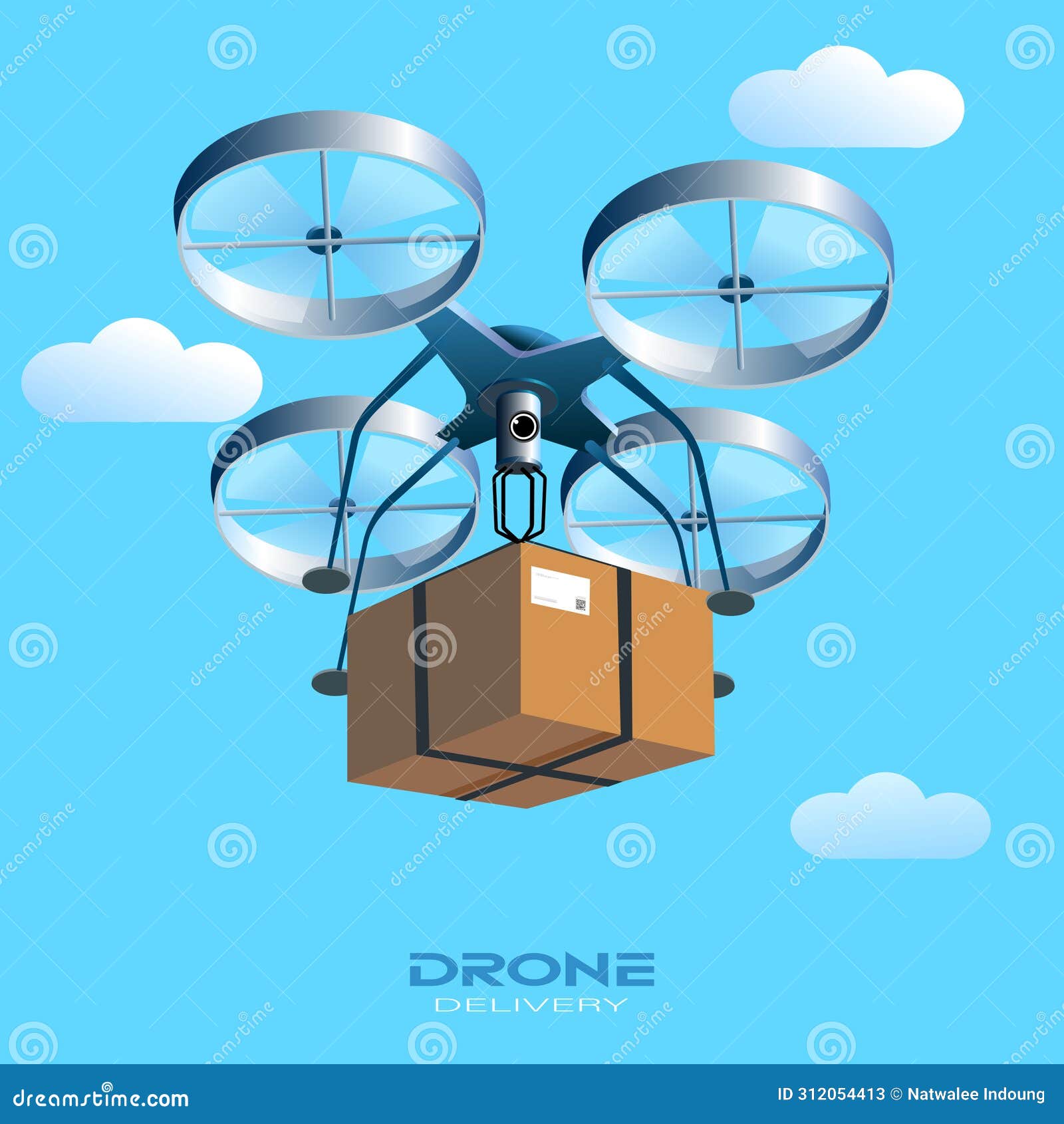 Drone Delivering a Package - Autonomous Logistics Stock Illustration ...