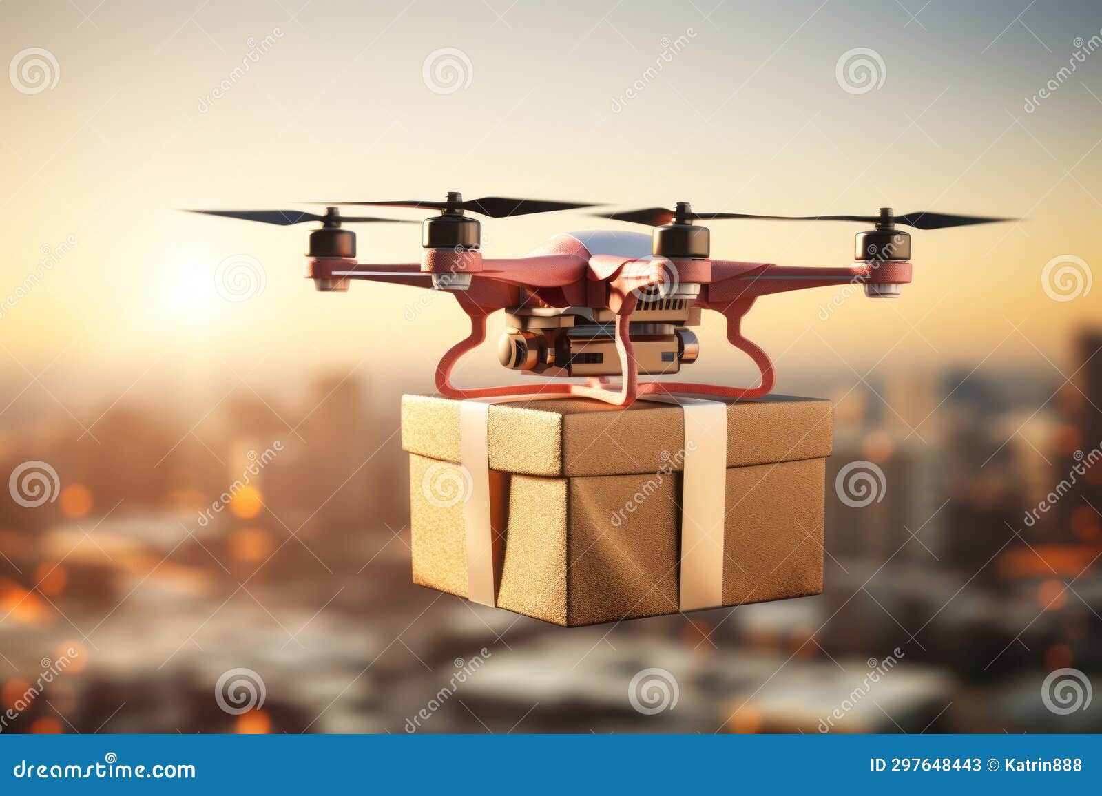 A Drone Delivering a Package in a City Stock Illustration ...