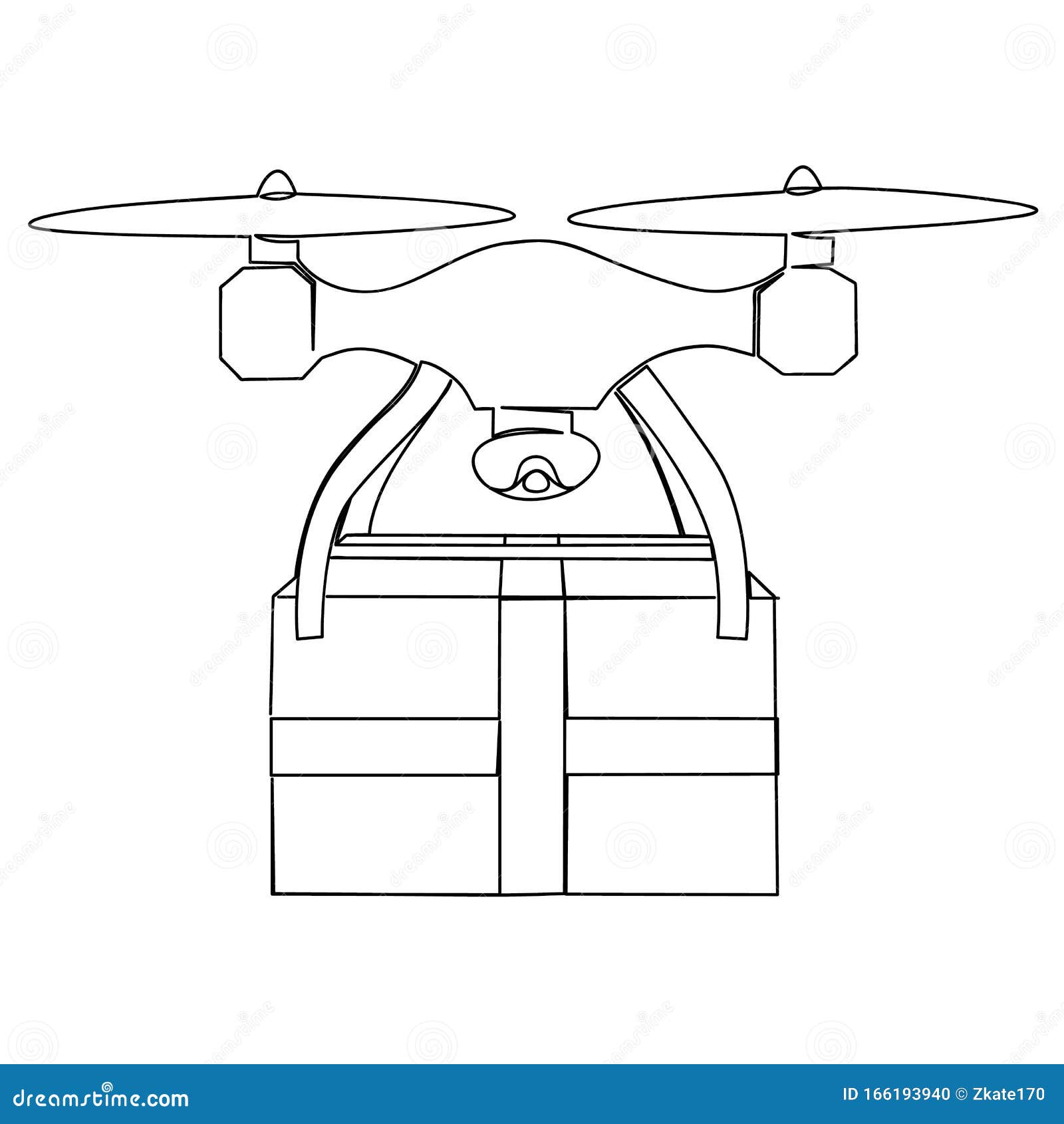 The Drone Delivers the Package. Drawn by Hand in One Continuous Line ...