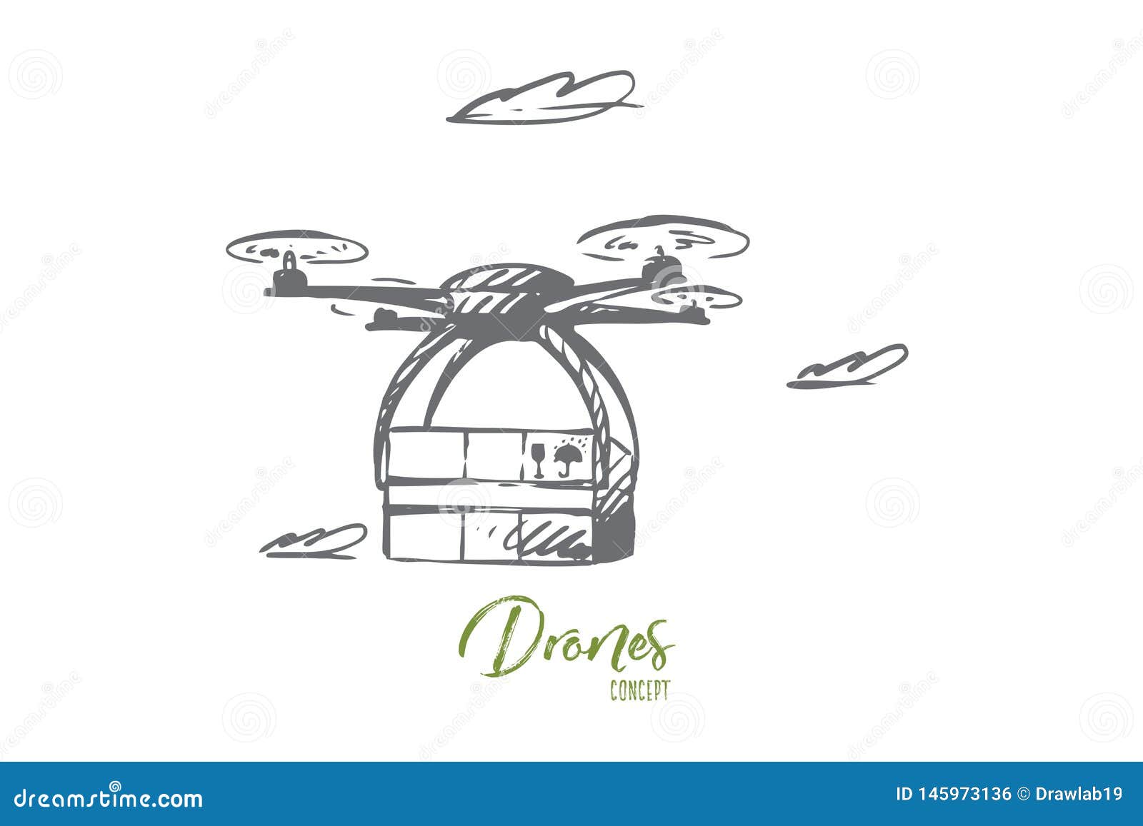Drone, Delivery, Box, Technology, Transportation Concept. Hand Drawn ...